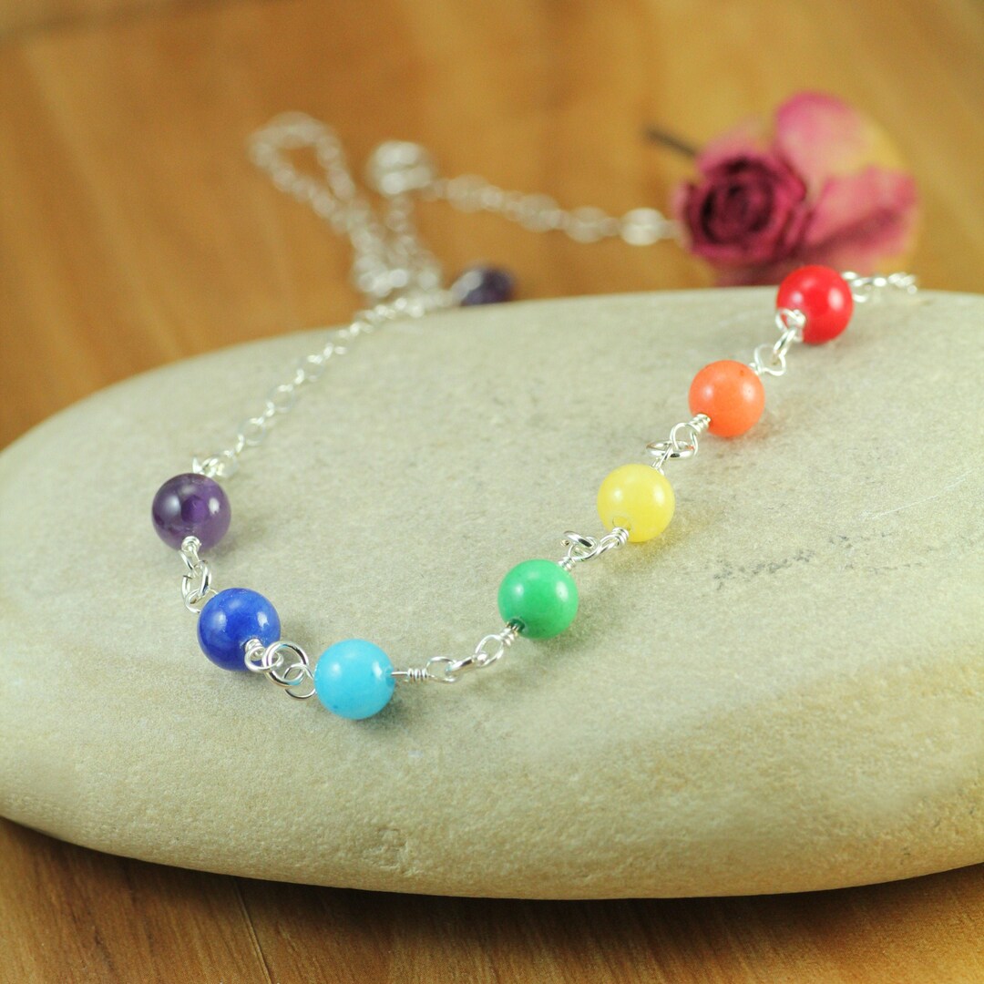 Sterling Silver Chakra Necklace: Rainbow Gemstone Yoga Jewelry - Etsy