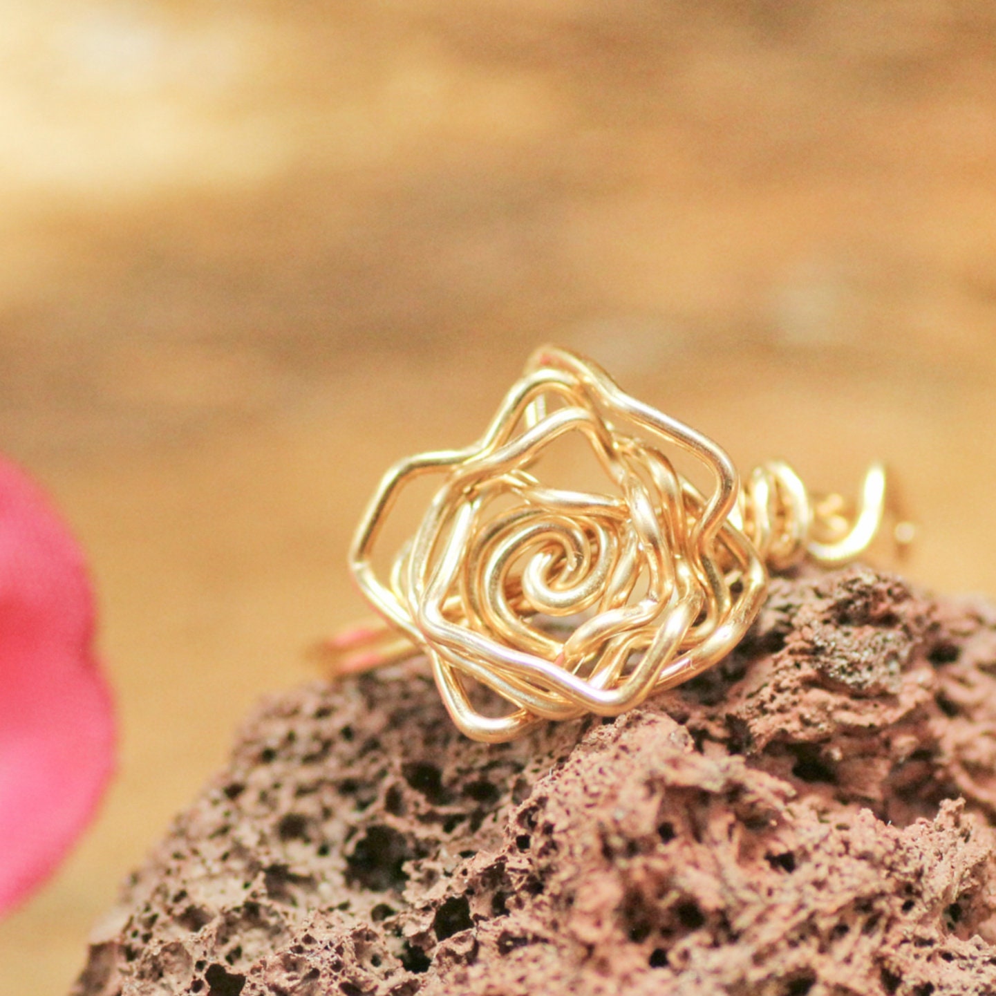 Gold Flower Ring Rose Shaped Ring Wire Wrapped Rosette | Etsy