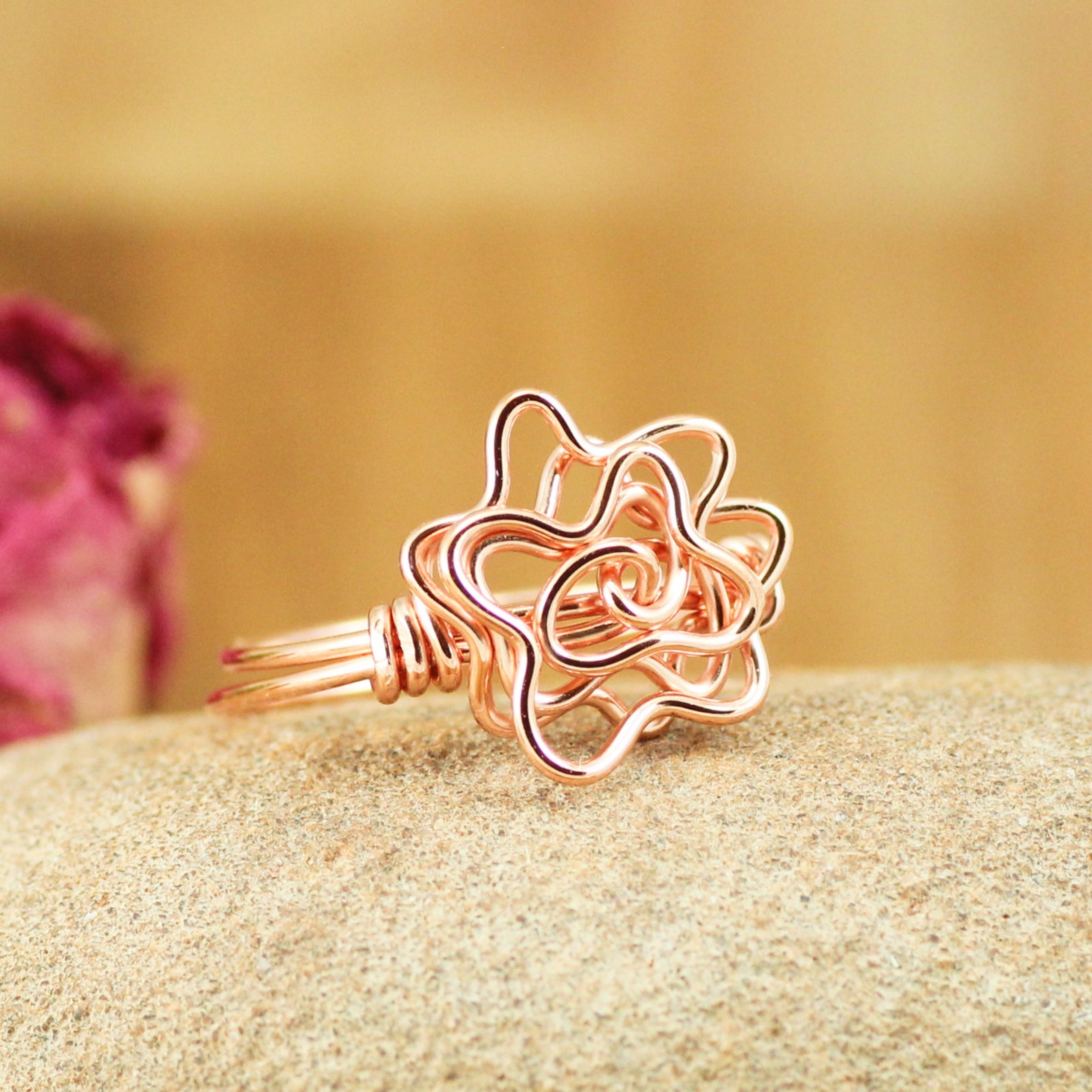 Copper Flower Ring Wire Wrapped Rose Shaped Ring Rosette - Etsy