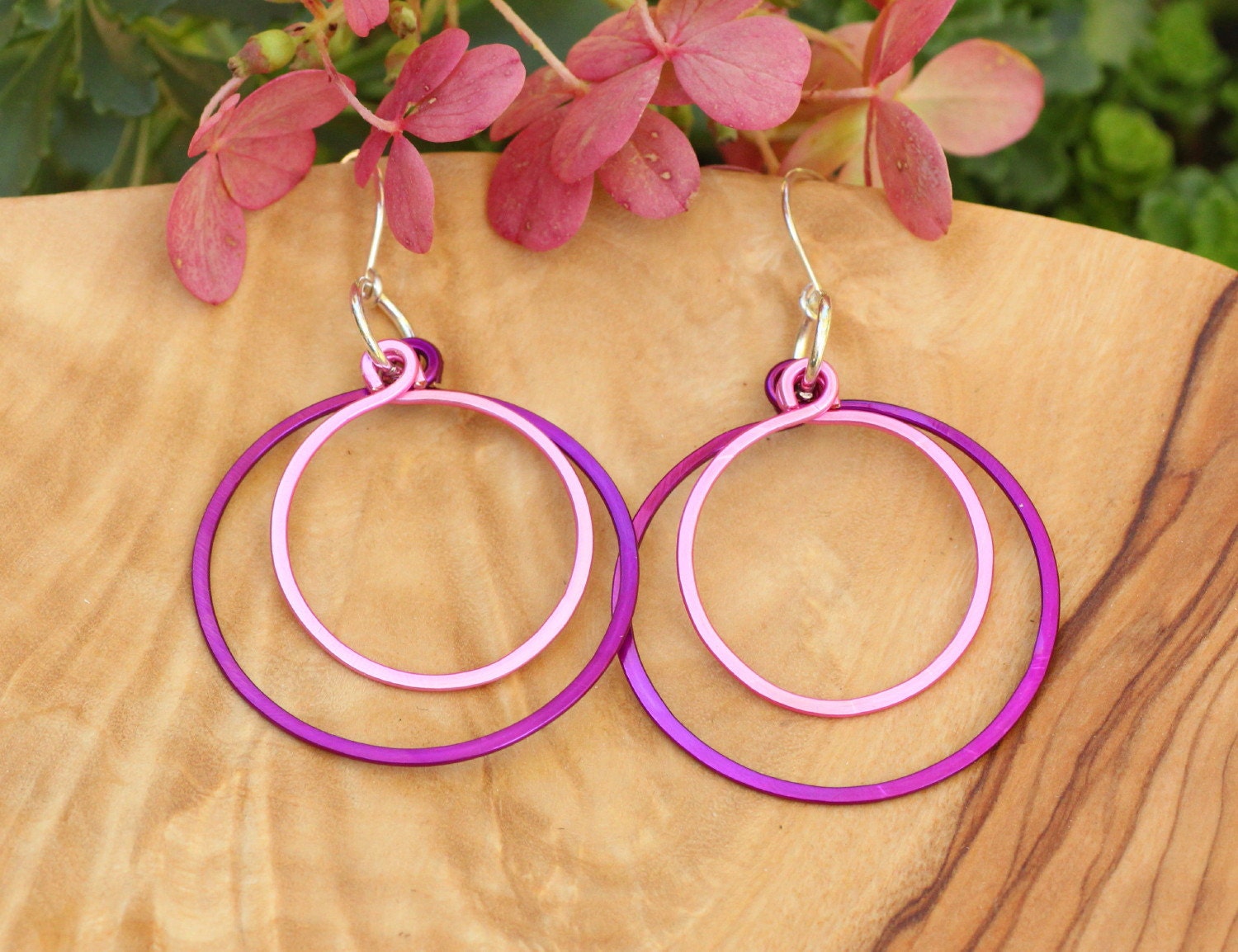 Pink and Purple Hoop Earrings 2 Loops Earrings Drop - Etsy