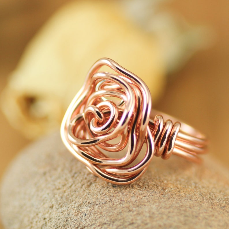 Big Flower Ring in Copper Wire Wrapped Oversized Rose Shaped | Etsy