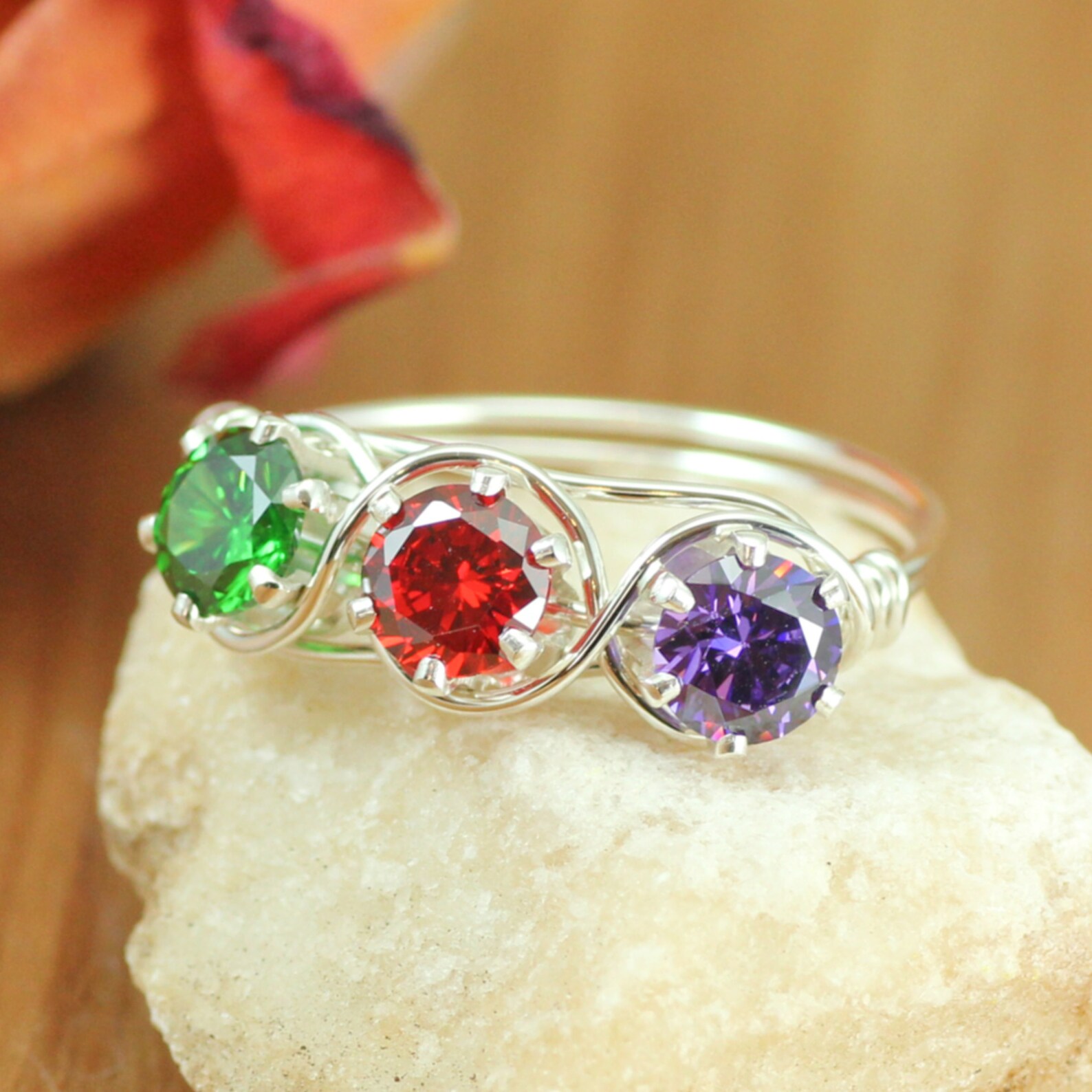 Handmade Sterling Silver Mother's Ring With 3 Birthstones - Etsy