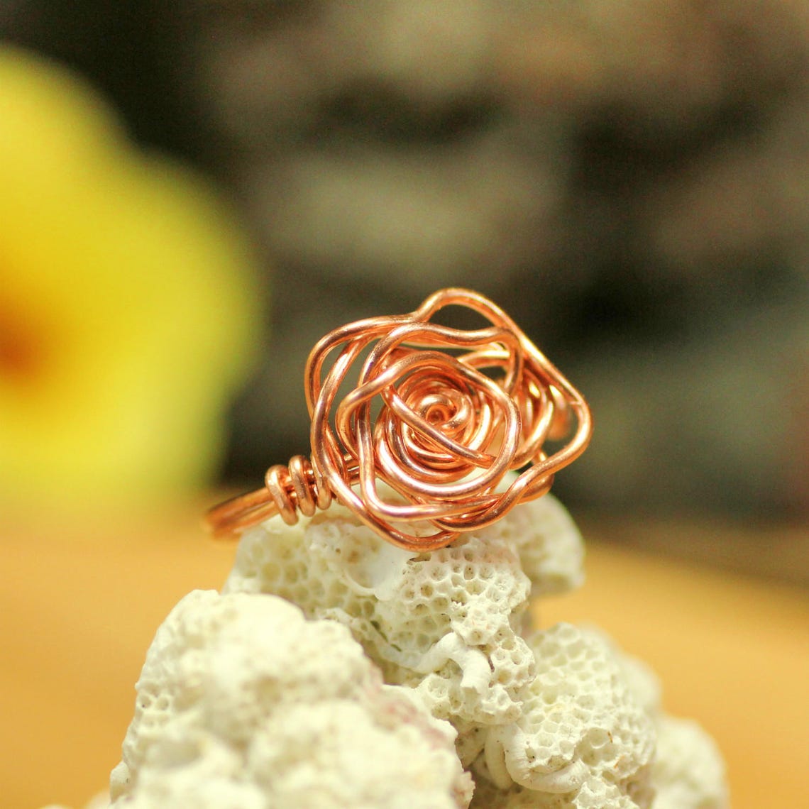 Copper Flower Ring: Wire-wrapped Rose, Boho Engagement Ring - Etsy