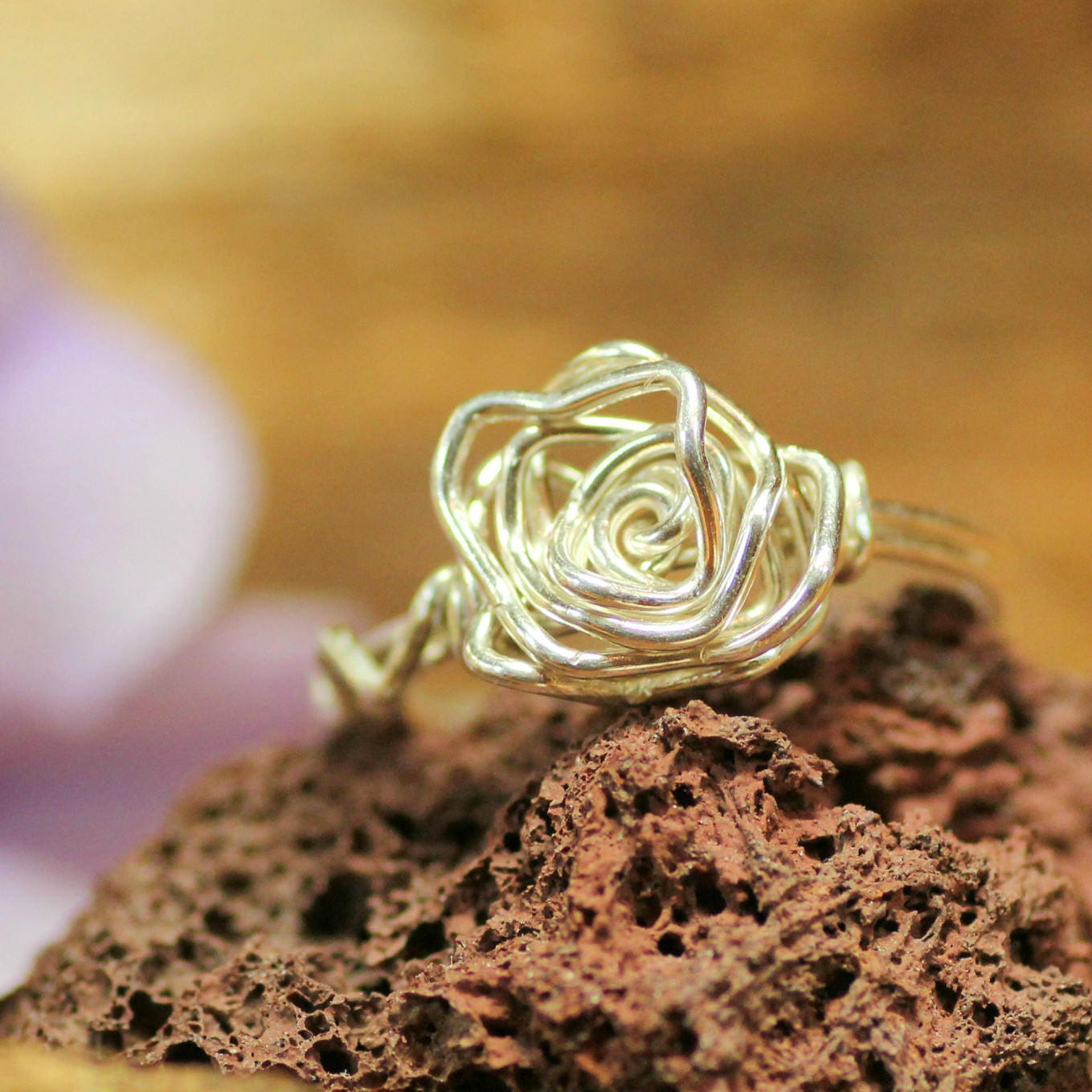 Silver Flower Ring: Wire-wrapped Rose, Boho Engagement Ring - Etsy