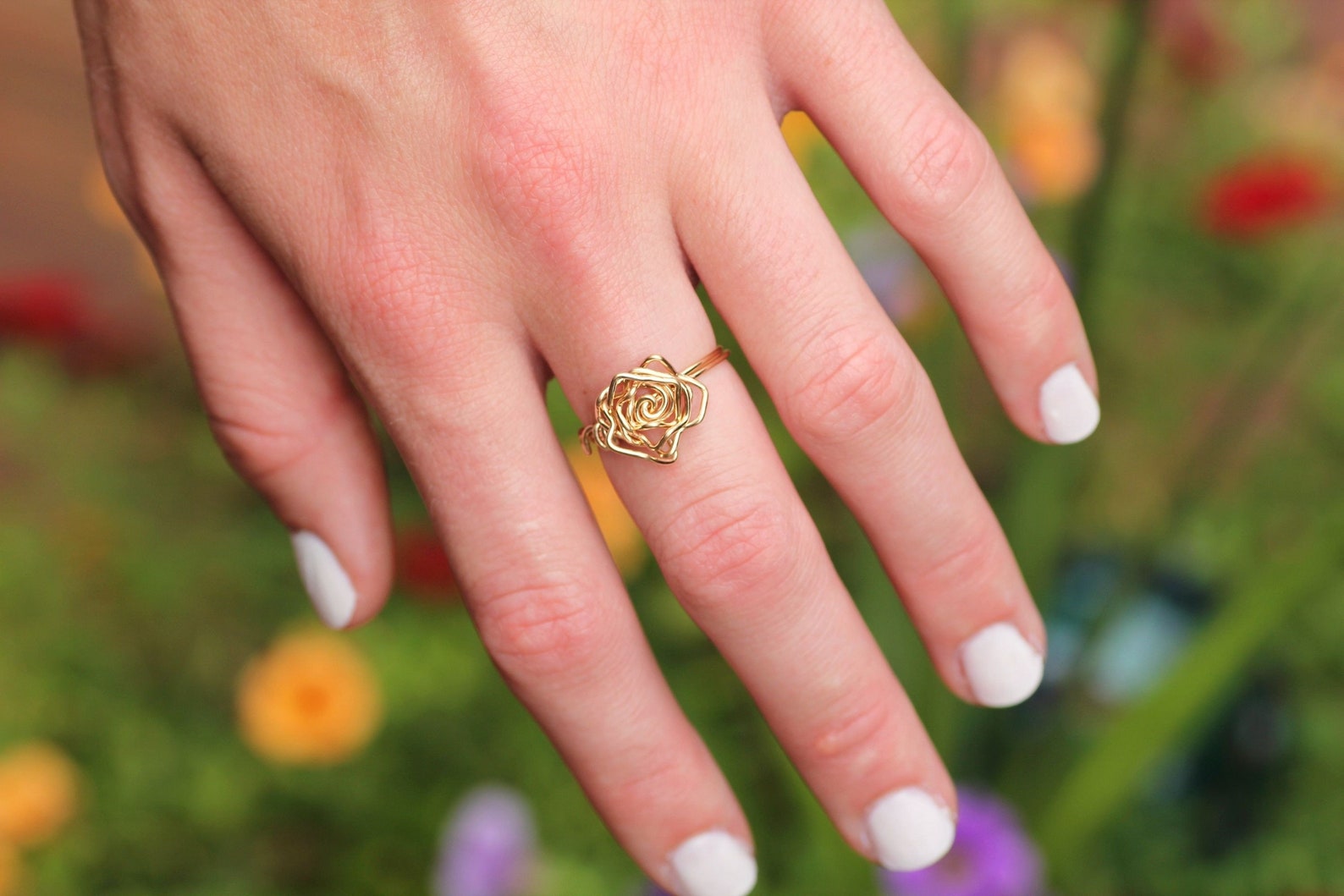 Gold Flower Ring Rose Shaped Ring Wire Wrapped Rosette | Etsy