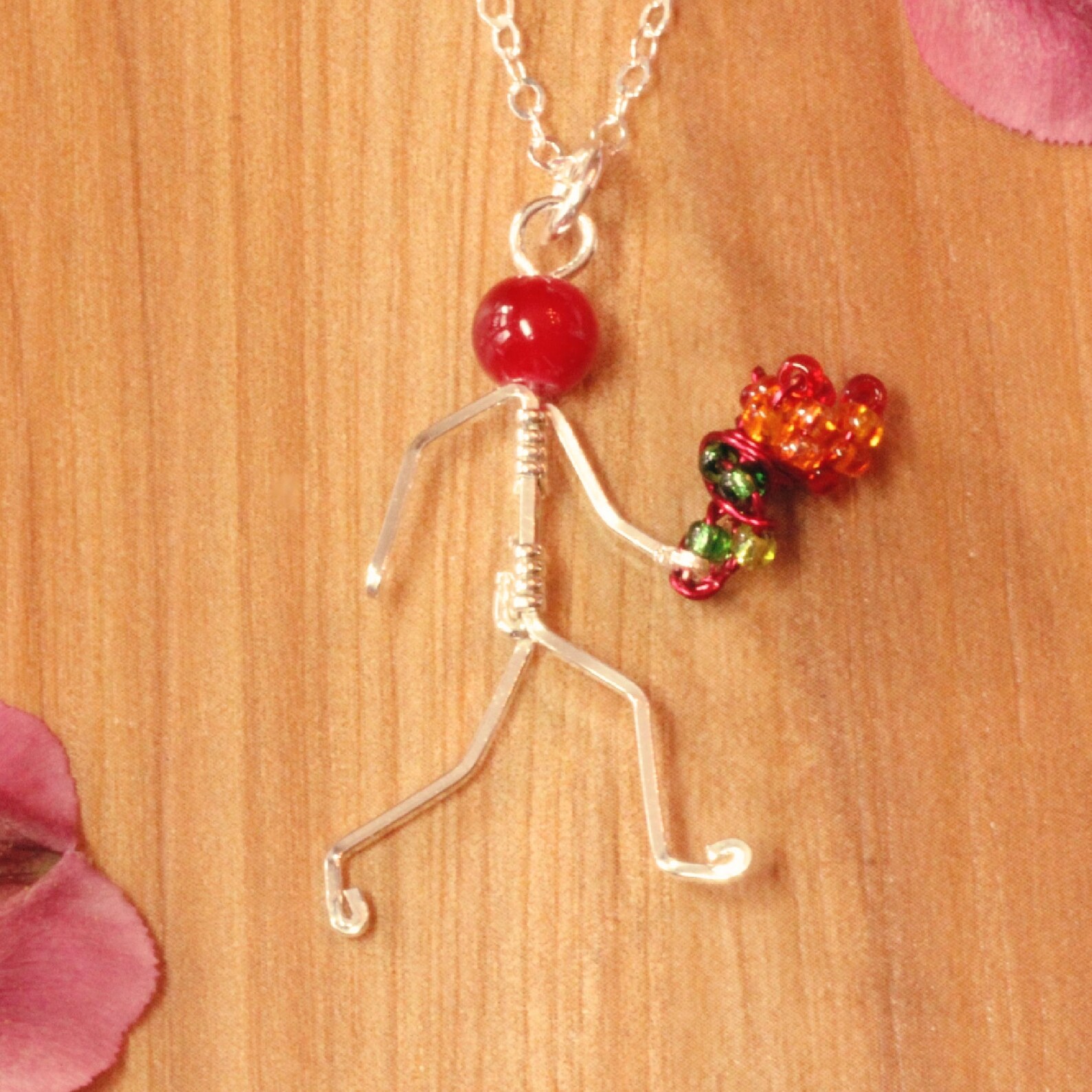 Flower Necklace Stick Figure Necklace Flower Girl Jewelry - Etsy