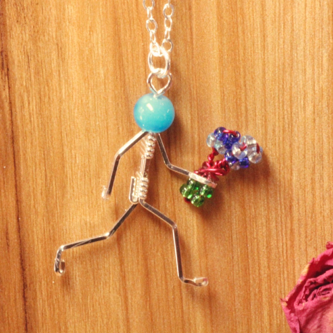 Flower Necklace Stick Figure Necklace Flower Girl Jewelry - Etsy