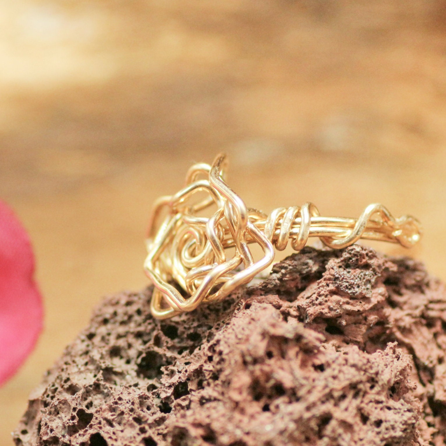 Gold Flower Ring Rose Shaped Ring Wire Wrapped Rosette | Etsy