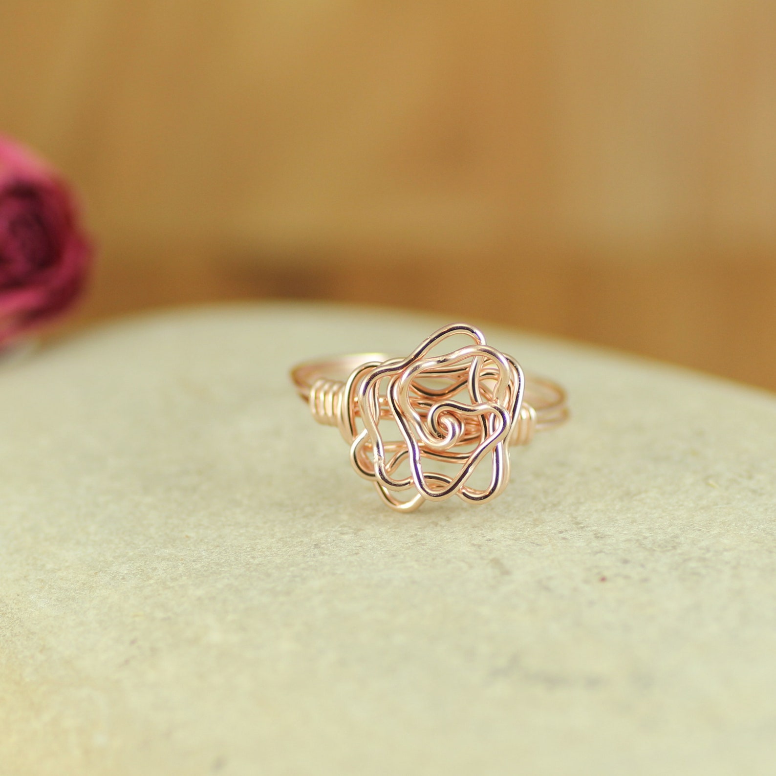 Gold Flower Ring Rose Shaped Ring Wire Wrapped Rosette | Etsy