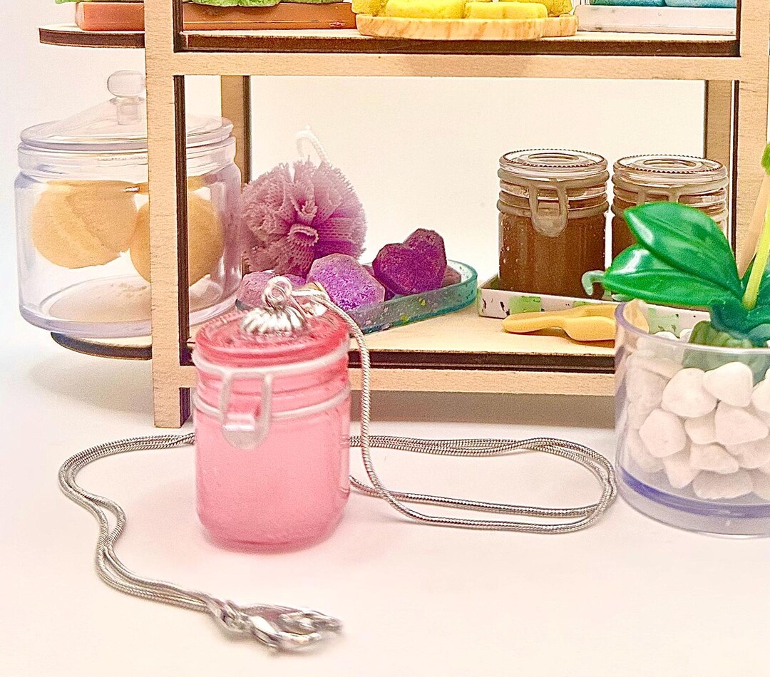 Miniverse Pink Rose Sugar Scrub Jar Necklace: Handmade Sterling Silver ...