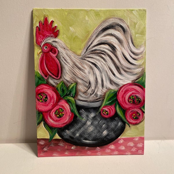 Rooster and Roses - Etsy
