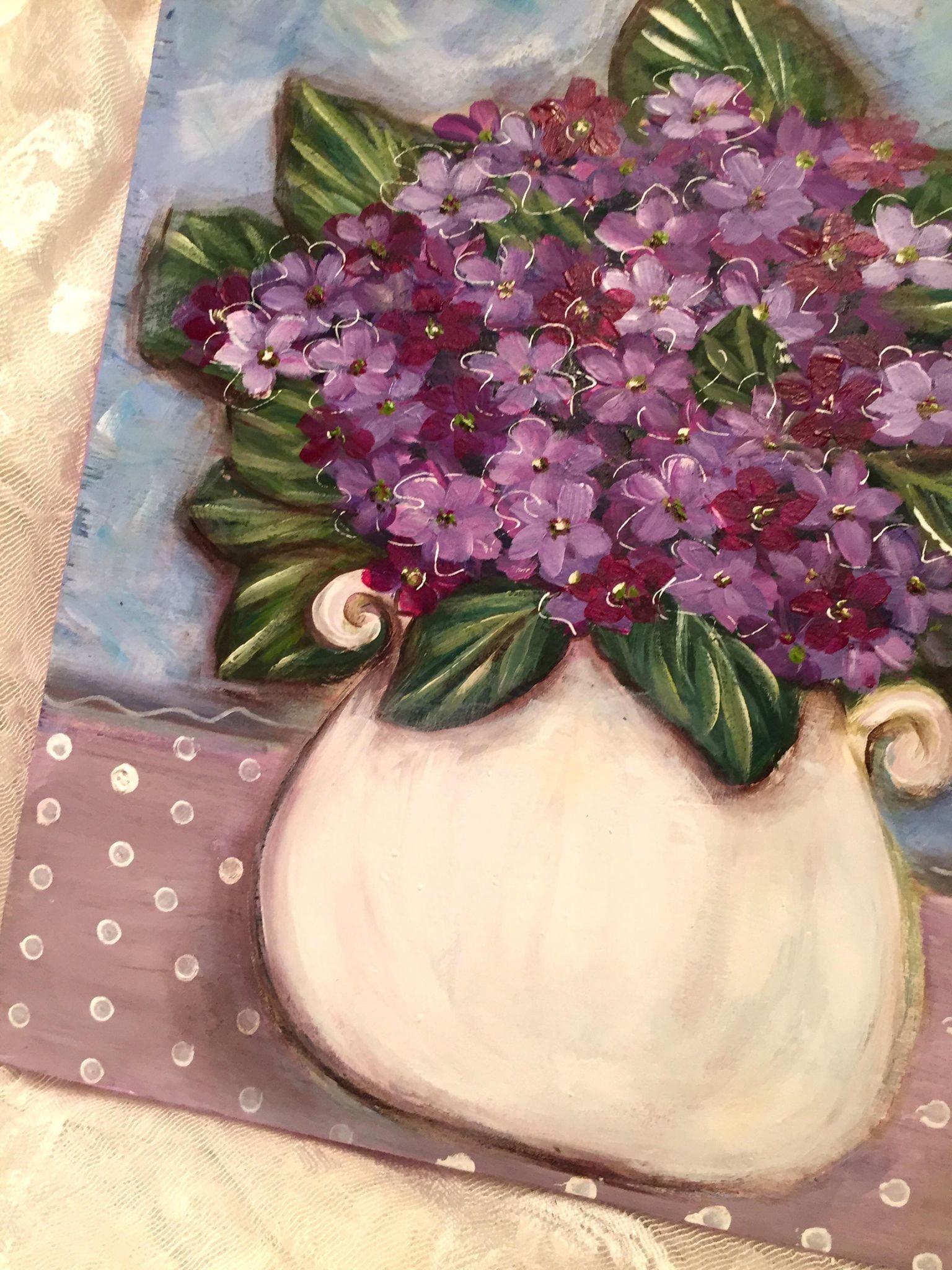 Original African Violets Painting on Wood Flower Painting | Etsy