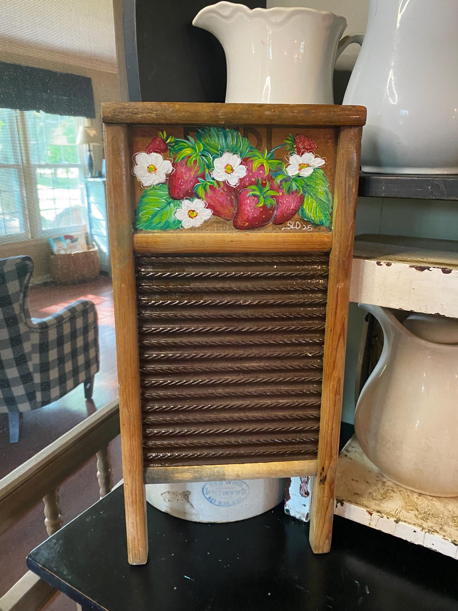 Vintage Strawberry Washboard: Hand-painted Country Laundry Room Decor ...