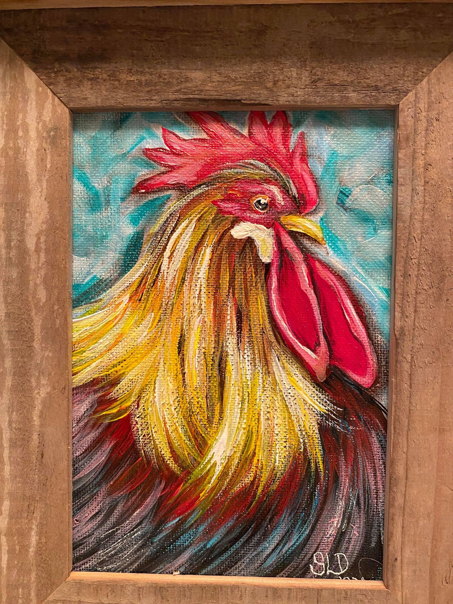 Pintura original de gallo en marco de madera de granero arte | Etsy