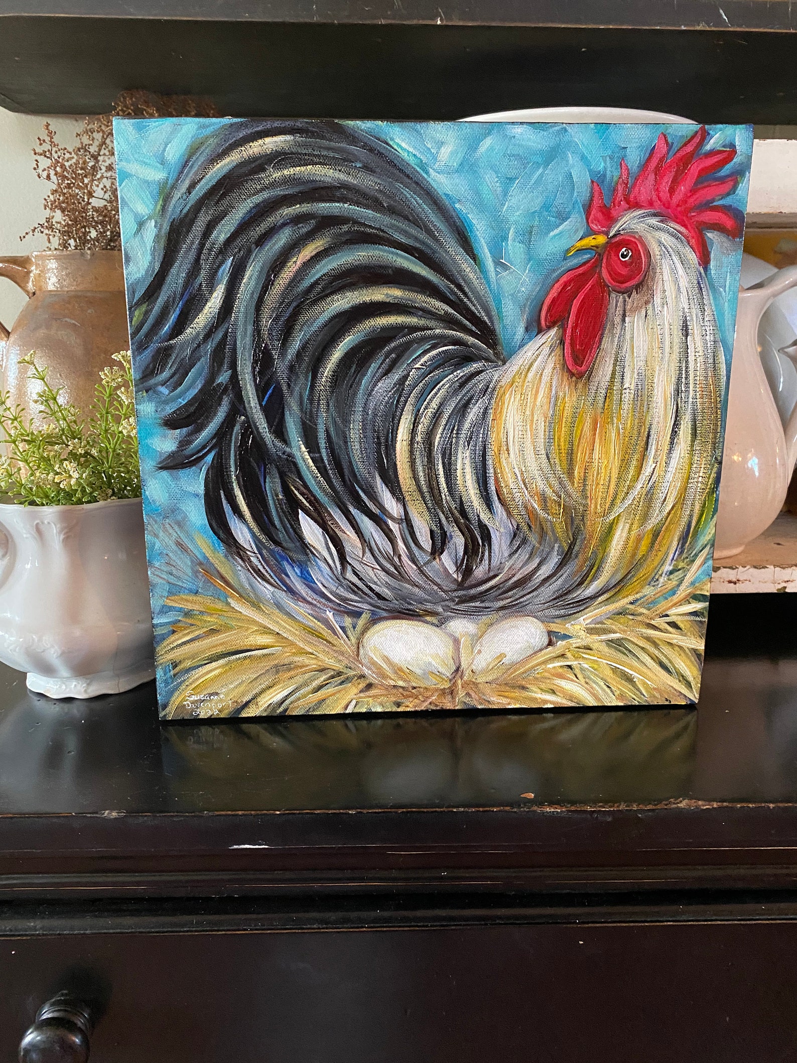 Rooster Painting on Canvas Originalart Rooster Decor - Etsy