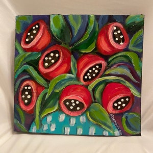 Whimsical Roses Painting on Reclaimed Barn Wood: Colorful Original Art ...