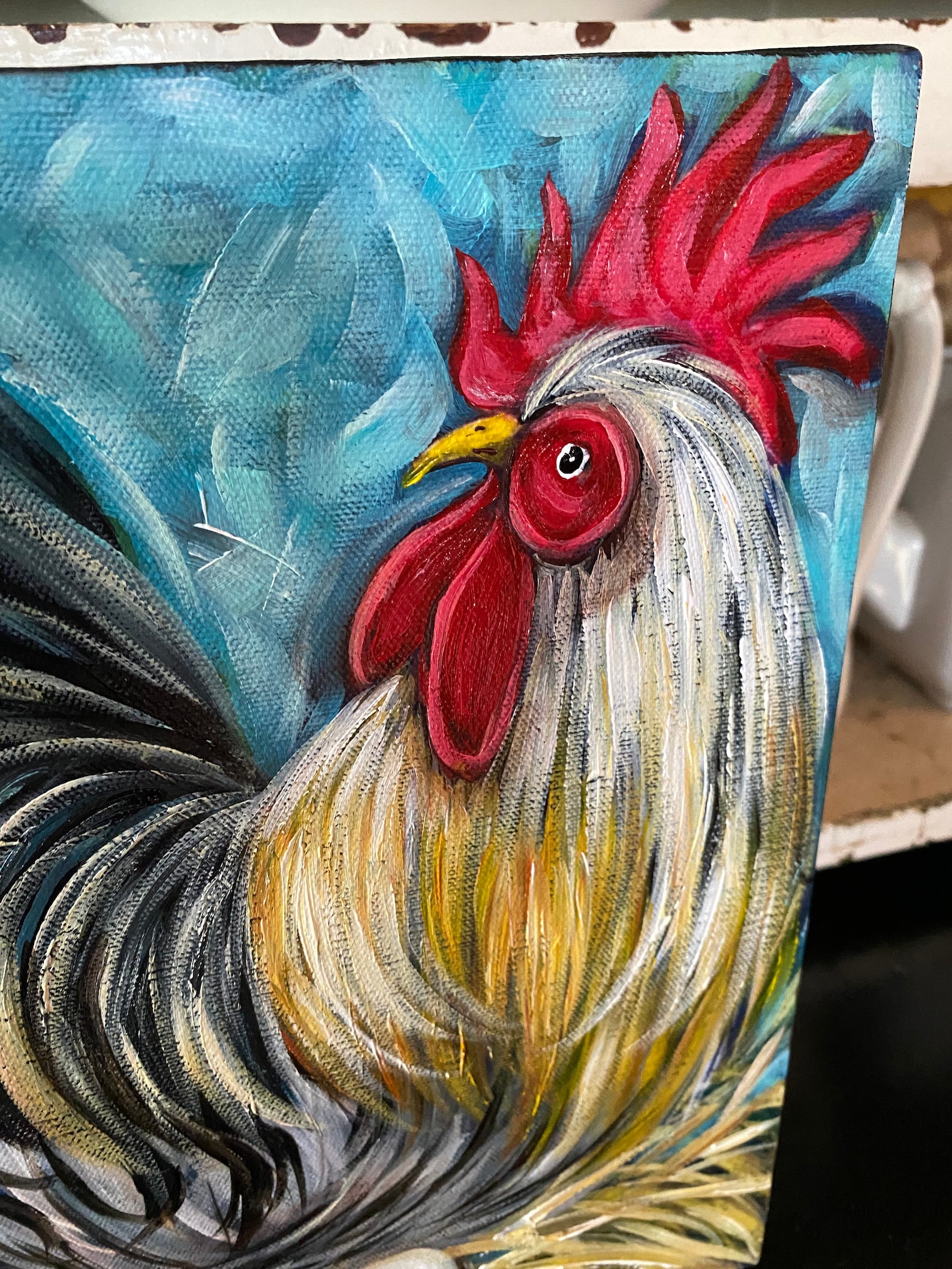 Rooster Painting on Canvas Originalart Rooster Decor - Etsy