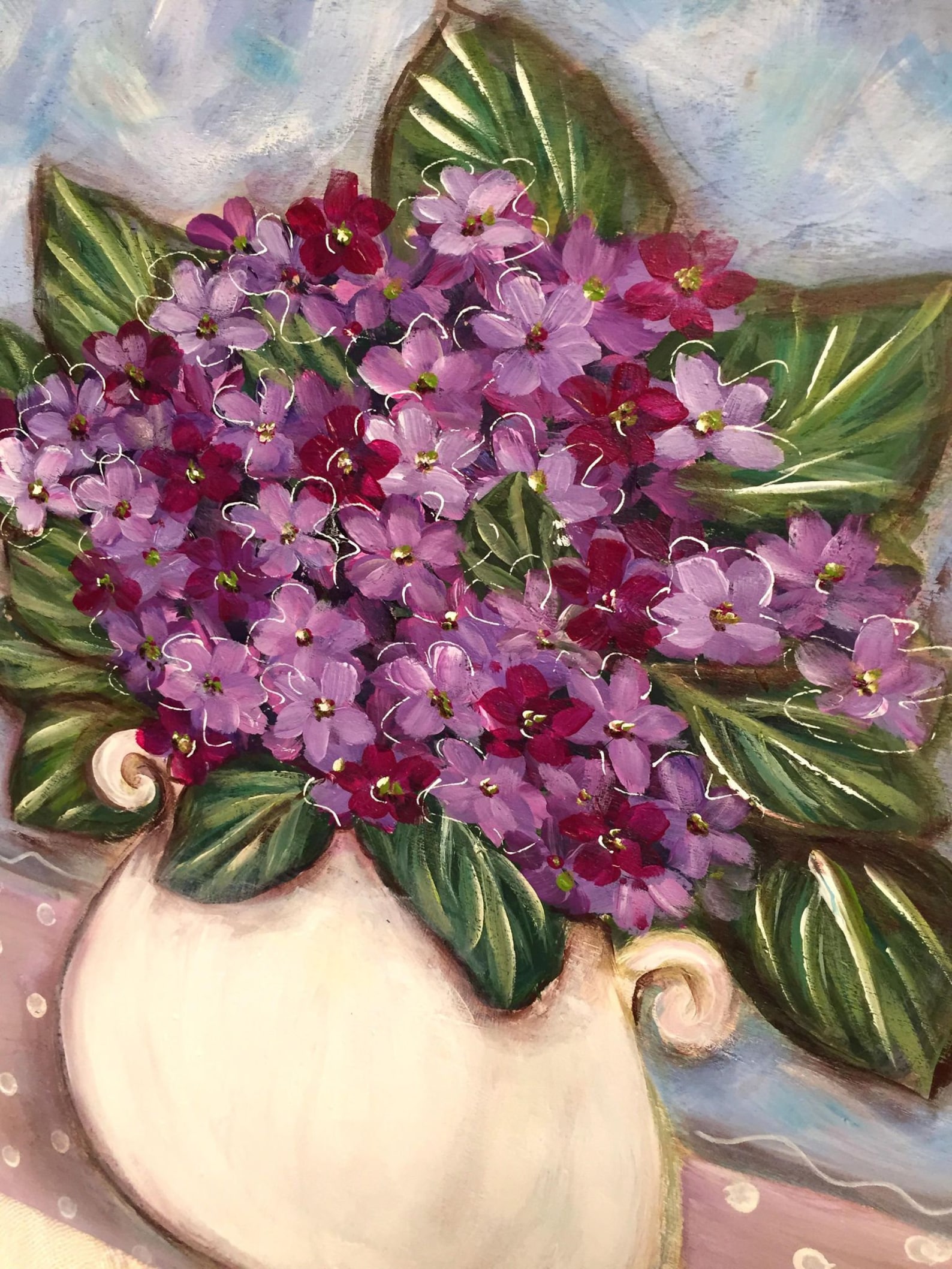Original African Violets Painting on Wood Flower Painting | Etsy