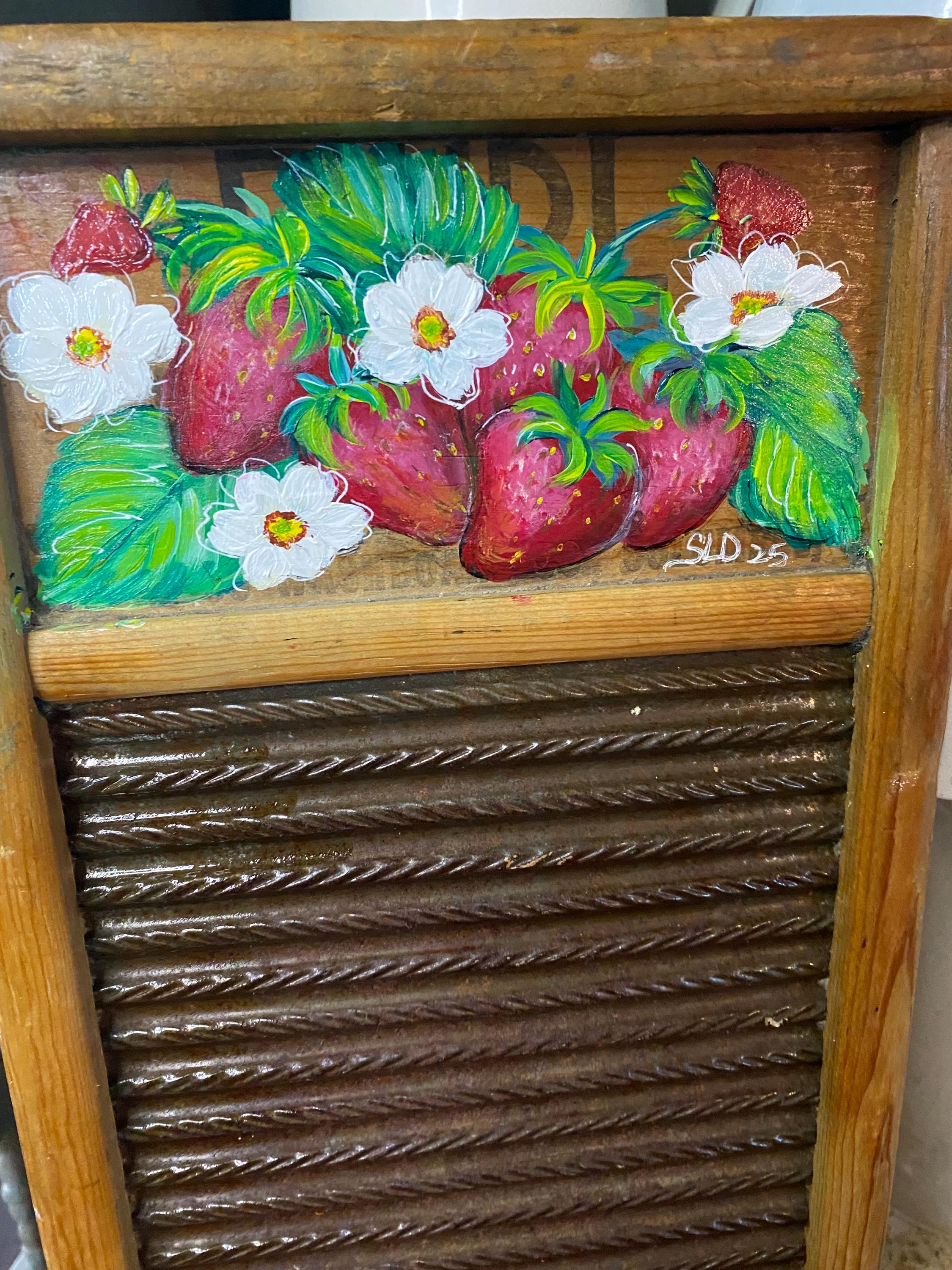 Vintage Strawberry Washboard: Hand-painted Country Laundry Room Decor ...