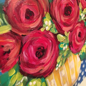 Whimsical Roses Painting, Bright Color Painting, Roses Art, Roses Wall ...
