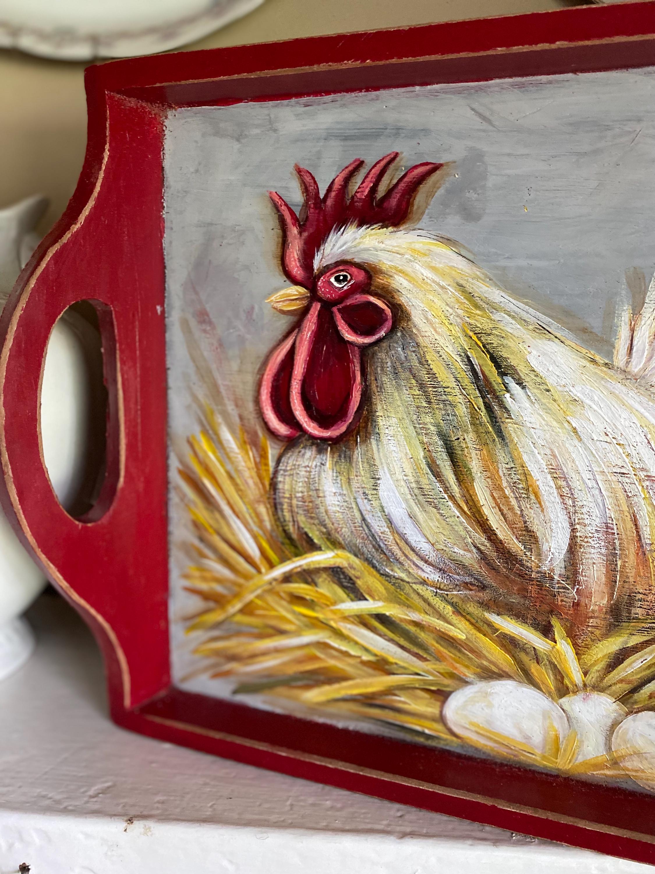 Hand Painted Rooster Tray: Vintage Farmhouse Kitchen Decor - Etsy