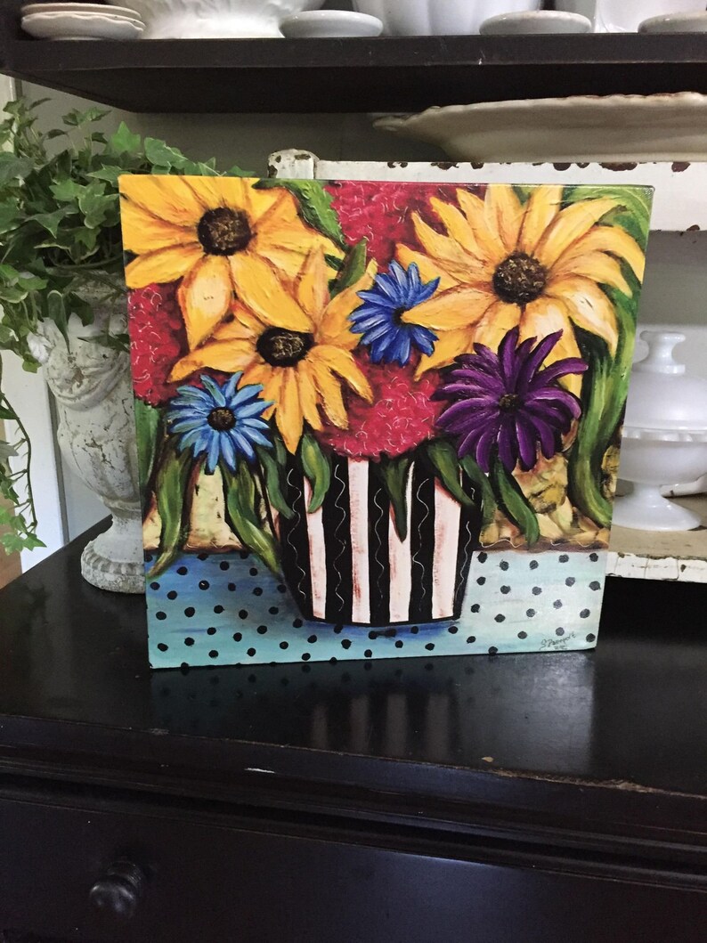 Whimsical Flower Painting Sunflower Painting Whimsical Art | Etsy