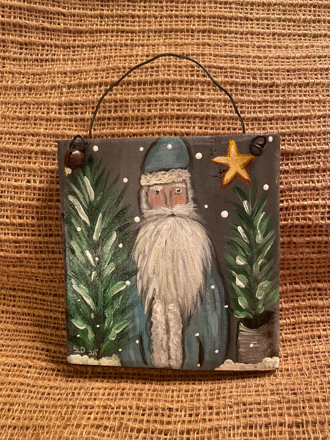 Primitive Santa Clause Painting, Prim Santa, Santa Painting, Santa ...