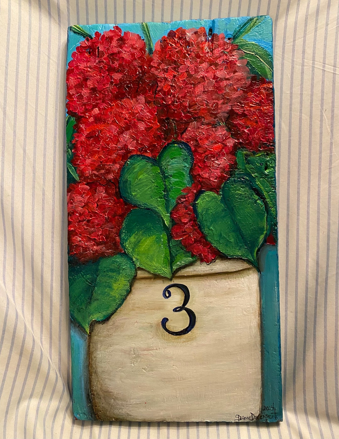 Geranium Painting on Reclaimed Barn Wood, Flower Painting, Red Flowers ...