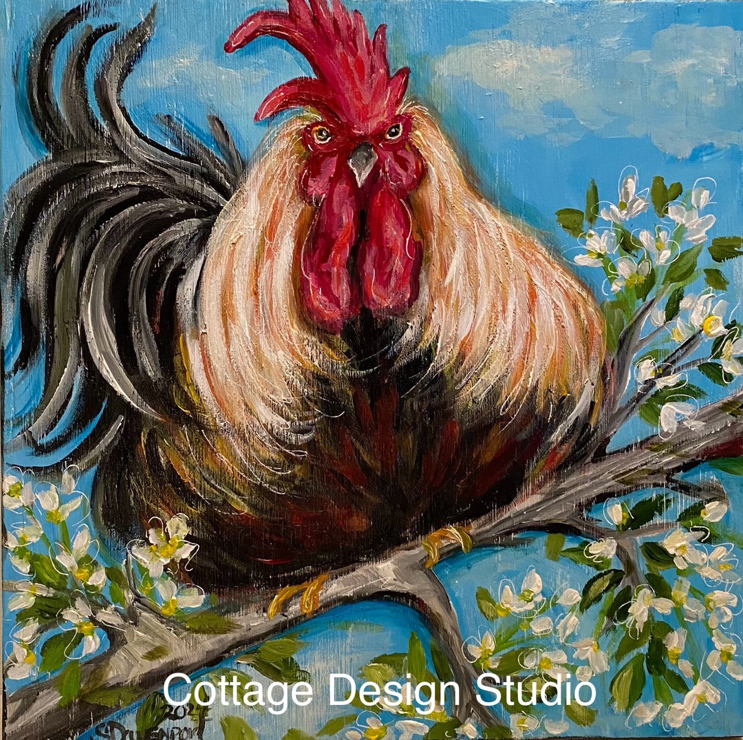 Original Rooster Acrylic Painting on Birch Wood: Kitchen Decor - Etsy