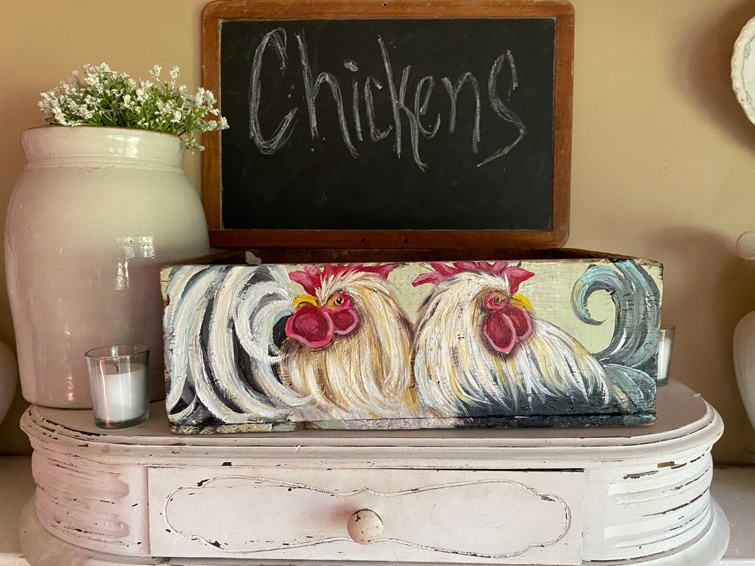 Hand Painted Rooster Wood Box: Rustic Farmhouse Decor - Etsy