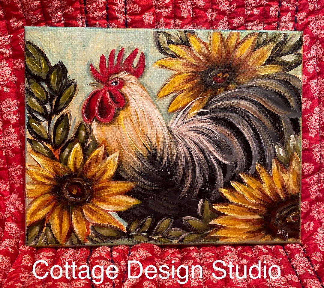 Rooster and Sunflower Painting, Rooster Decor, Sunflower Decor, Country ...