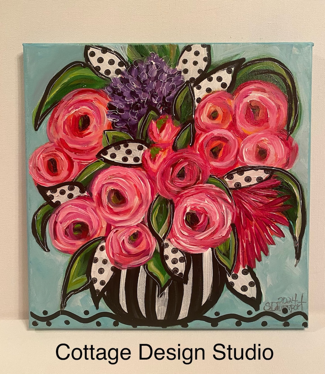 Whimsical Flower Painting on Canvas, Flower Art, Flower Decor, Bright ...