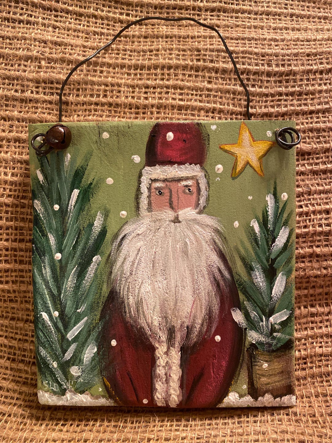 Primitive Santa Clause Painting, Prim Santa, Santanpainting, Santa ...