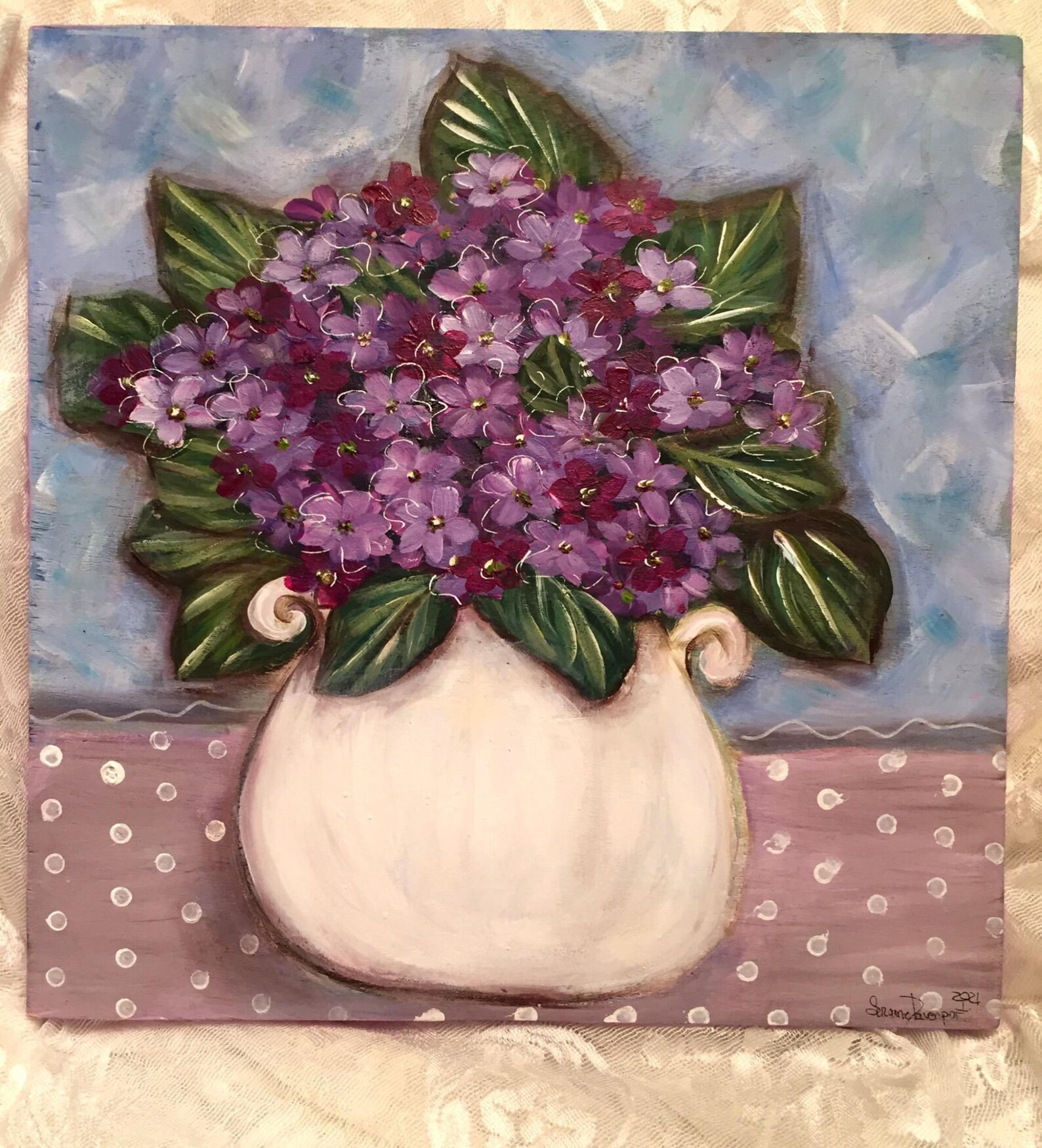 Original African Violets Painting on Wood Flower Painting | Etsy