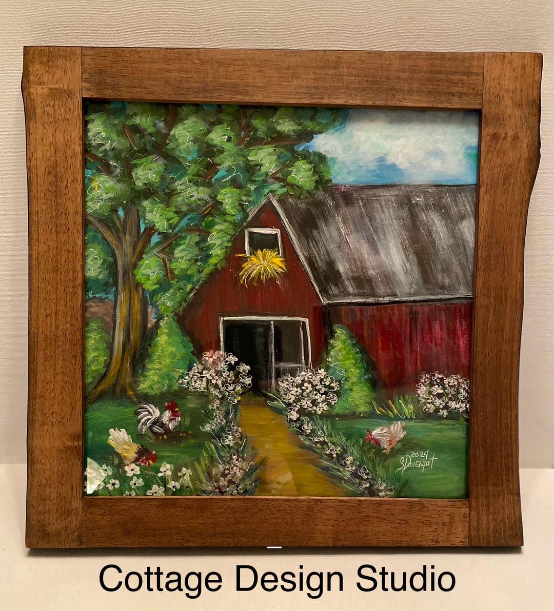 Framed Red Barn Painting, Barn Decor, Farm Decor, Landscape Painting ...