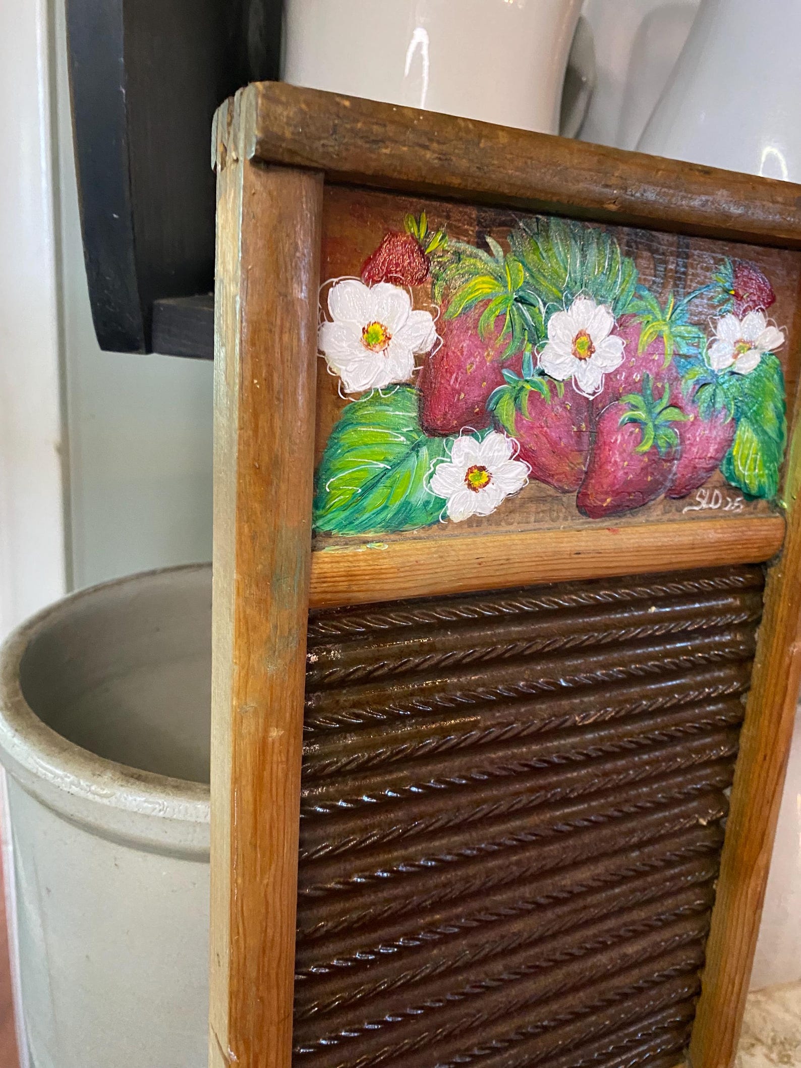 Vintage Strawberry Washboard: Hand-painted Country Laundry Room Decor ...