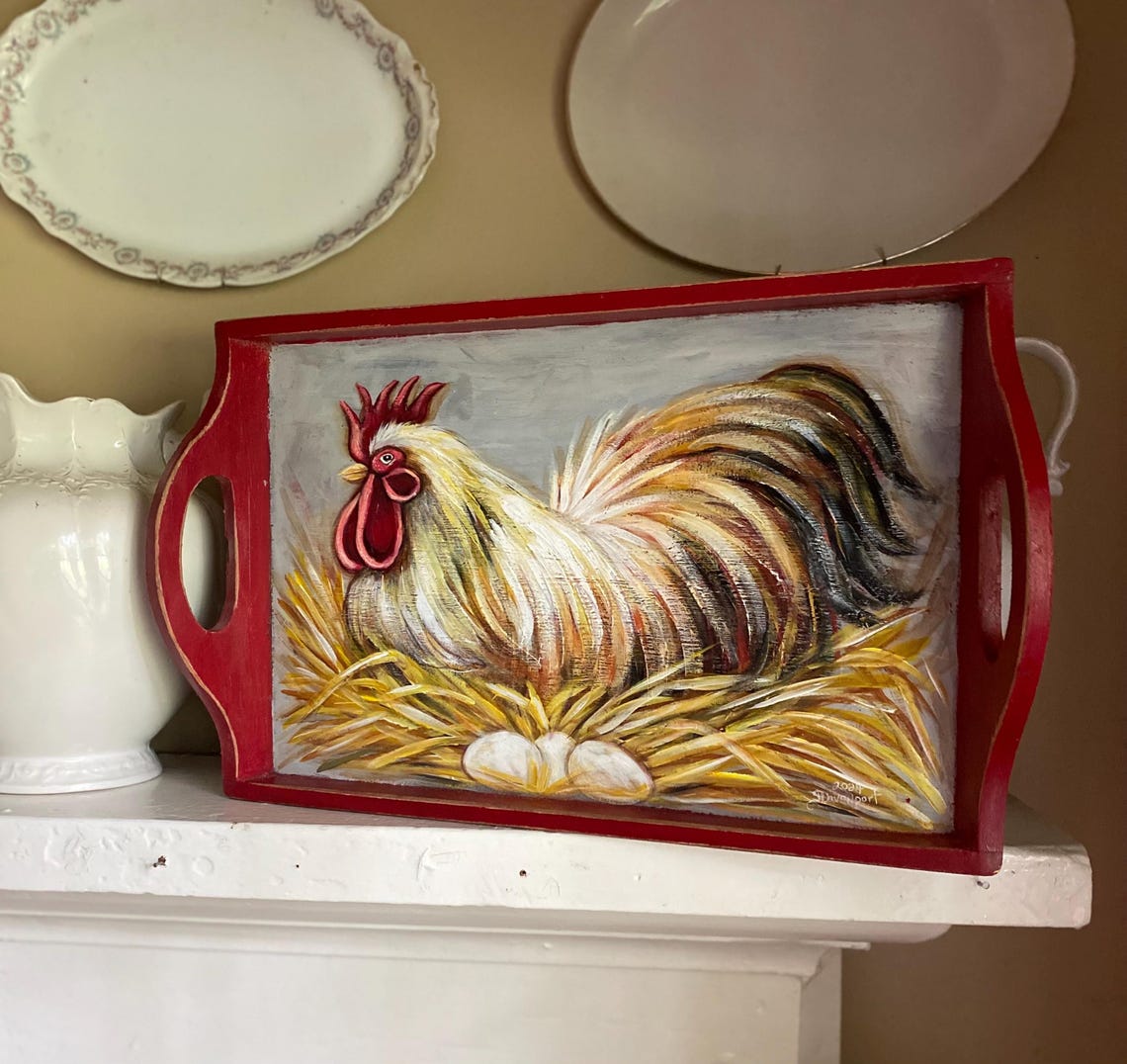 Hand Painted Rooster Tray: Vintage Farmhouse Kitchen Decor - Etsy