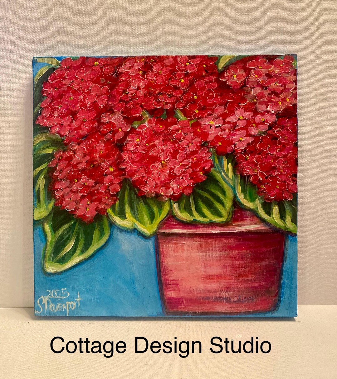 Red Geranium Painting: Original Acrylic Flower Art, Farmhouse Decor - Etsy