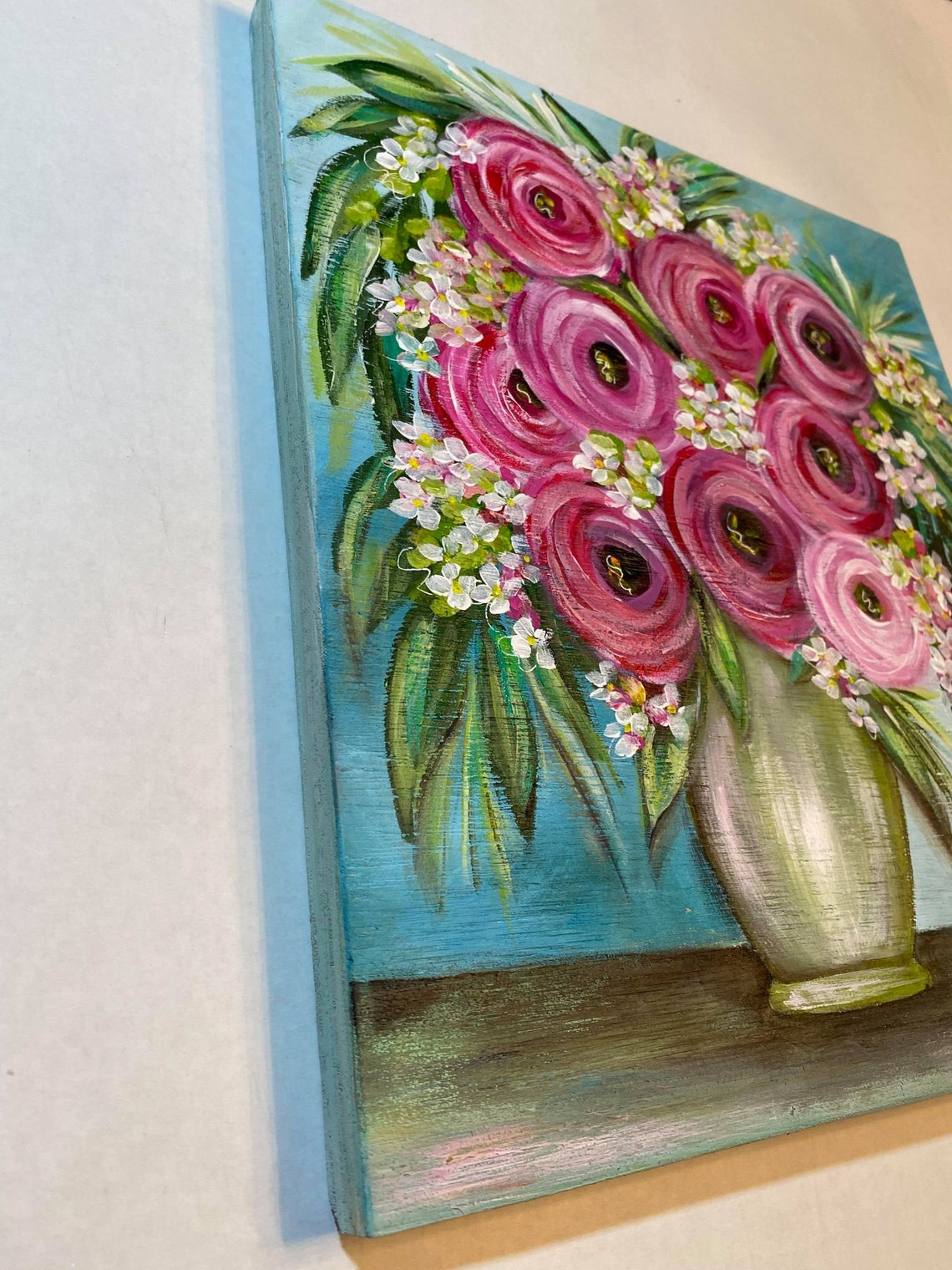 Roses painting original on wood rose art roses decor pink | Etsy