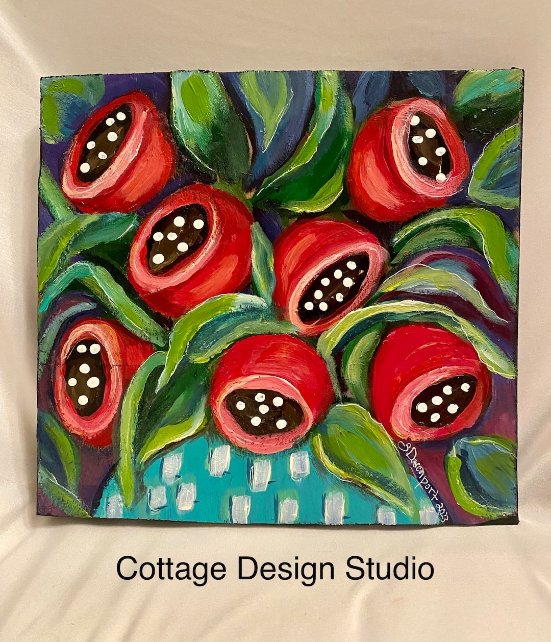 Whimsical Roses Painting on Reclaimed Barn Wood: Colorful Original Art ...