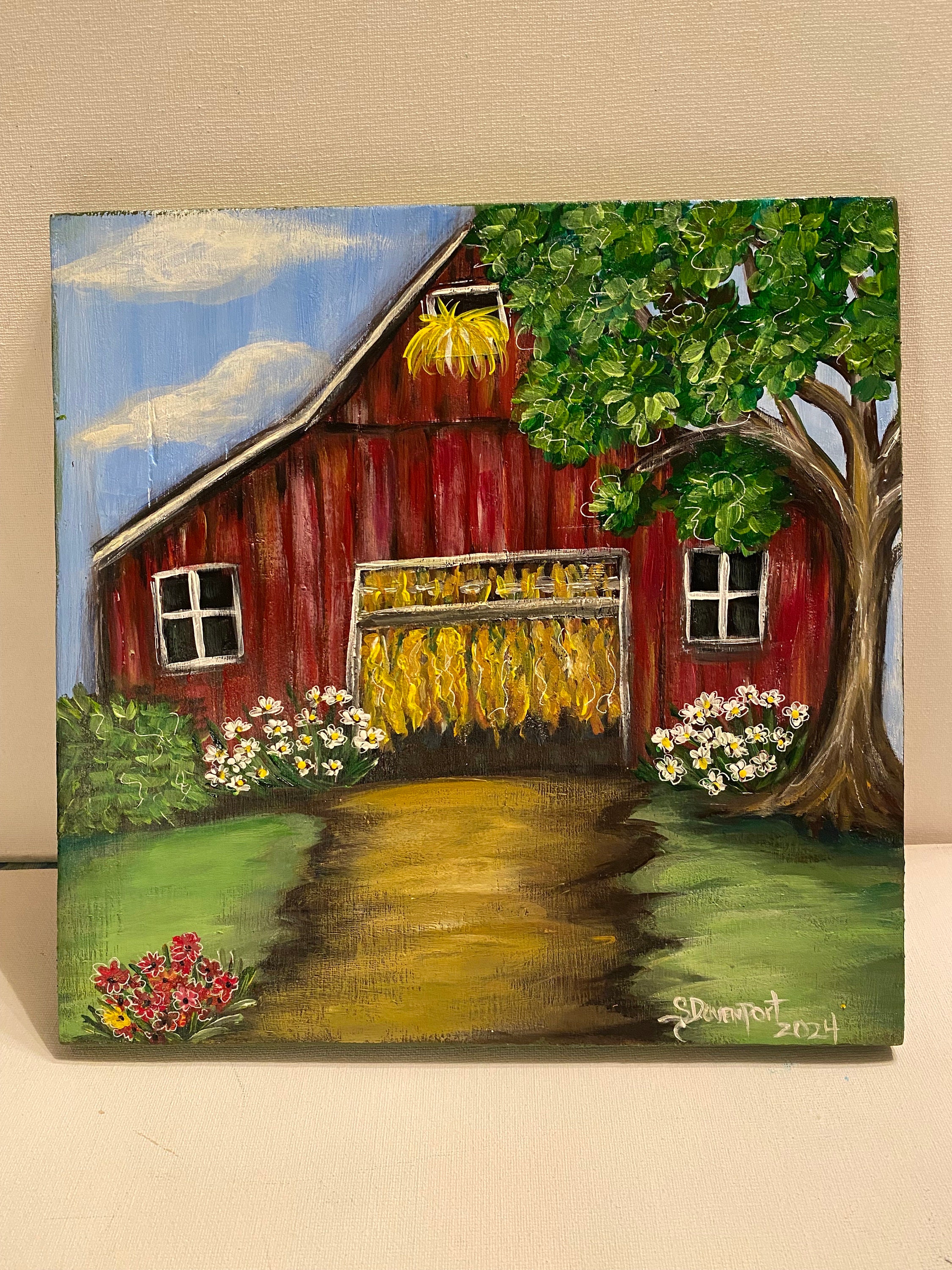 Vintage Tobacco Barn Paintings LuxenHome Red Barn Trail Ride Canvas