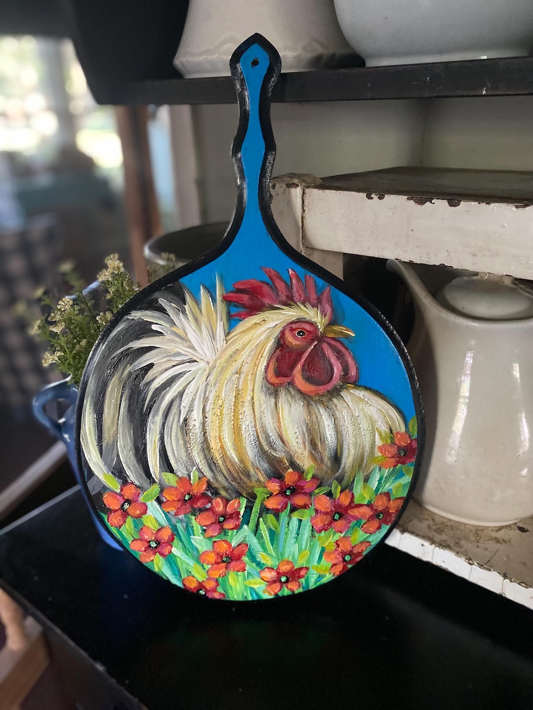 Vintage Hand Painted Rooster Plaque: Colorful Country Kitchen Decor - Etsy