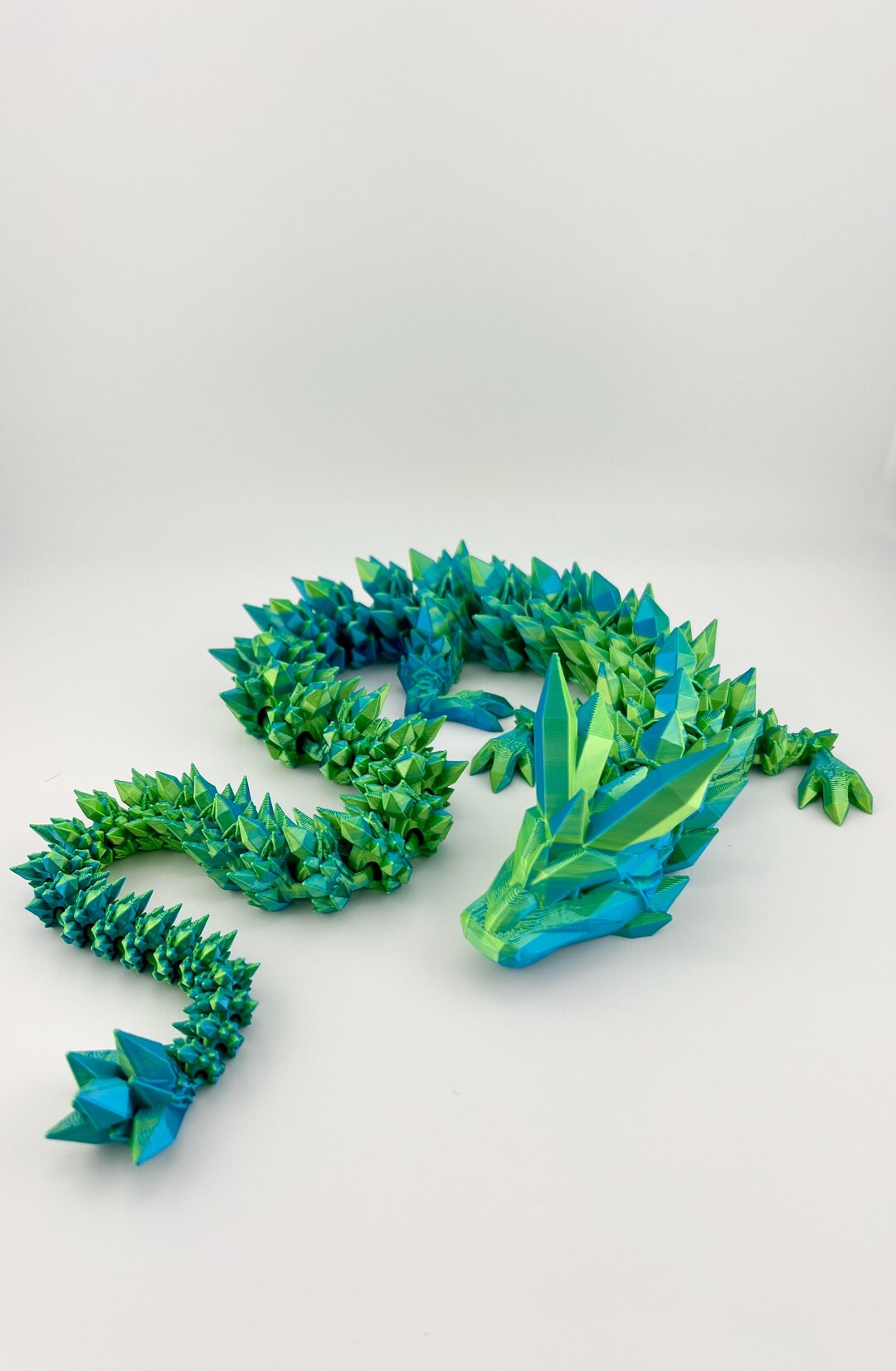 Articulated 3D Printed Blue/green Crystal Dragon, Dynamic Poseable Art ...