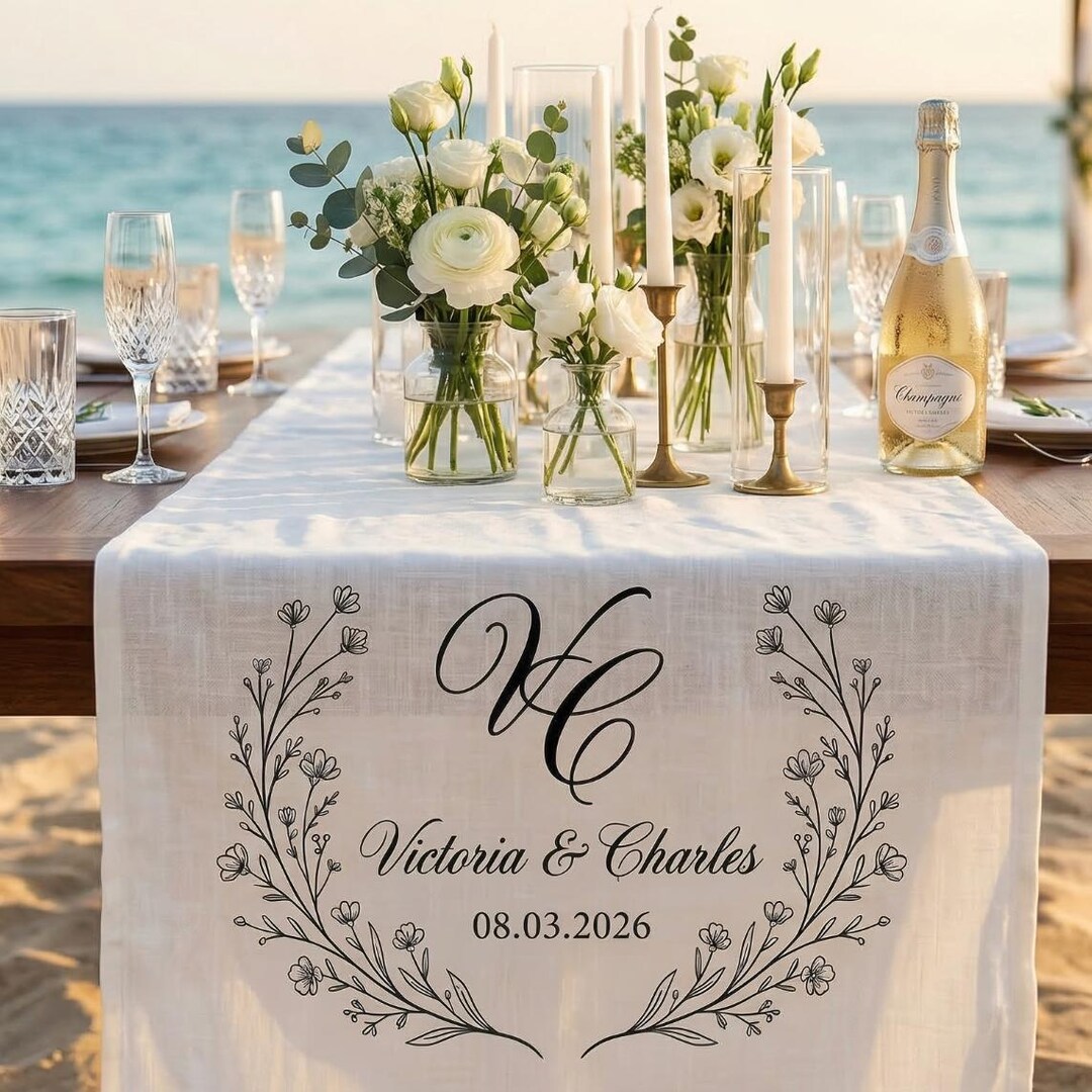 Personalized Wedding Table Runner, Custom Linen Banner, Last Name Sign ...
