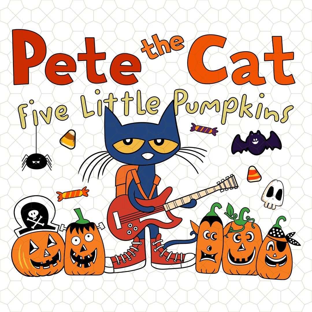 Pete the Cat Five Little Pumpkins Png, Groovy Cat Halloween Png, Spooky ...