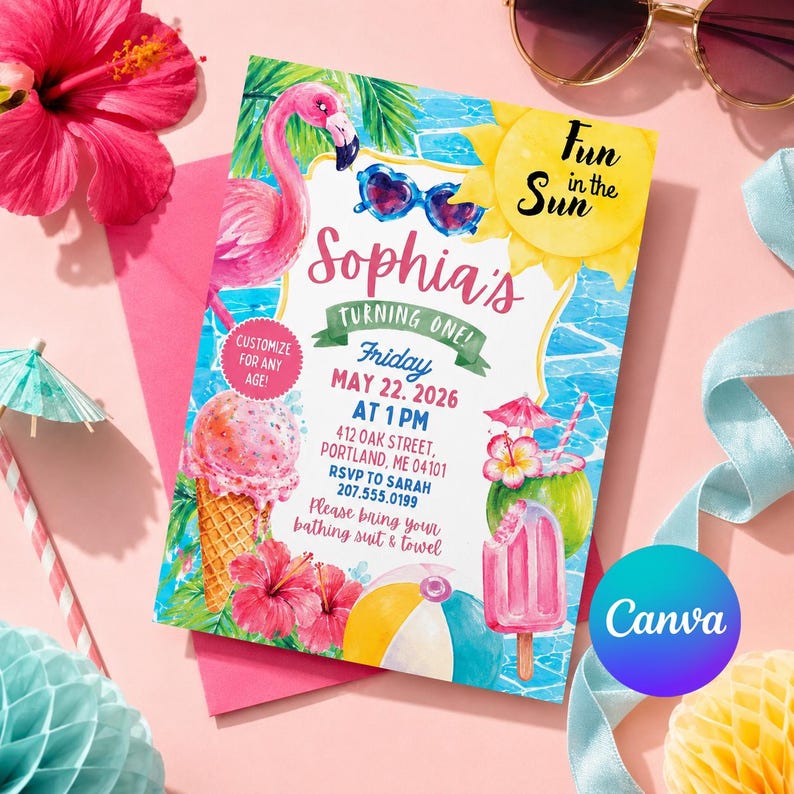 Pool Inviting Party Birthday Invitation Canva Editable, Pool Party ...