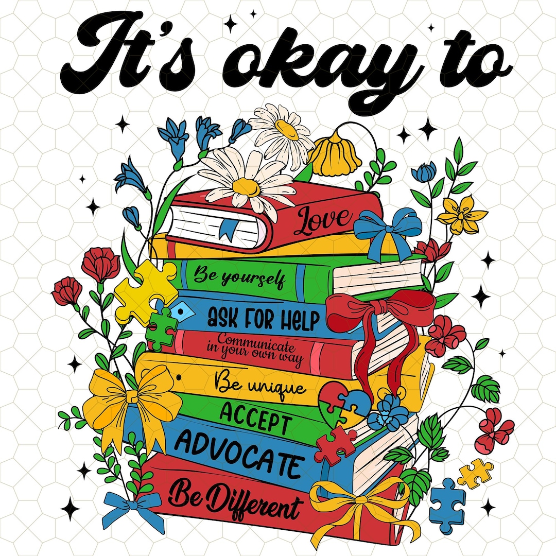 It's Okay to Be Different Png, Floral Book Autism Awareness Png ...