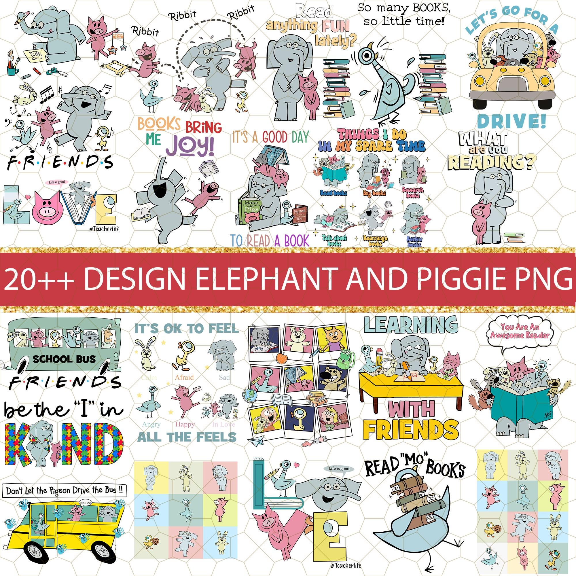 20+bundle Elephant and Piggie Png, Back to School Png, First Day of ...