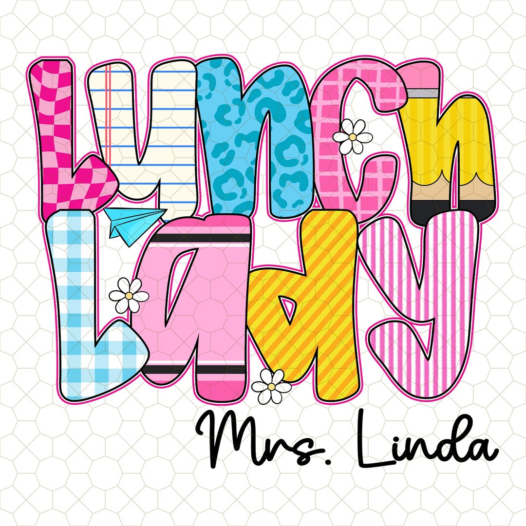 Lunch Lady Custom Name PNG, Back to School Preppy Style Design, Cute ...