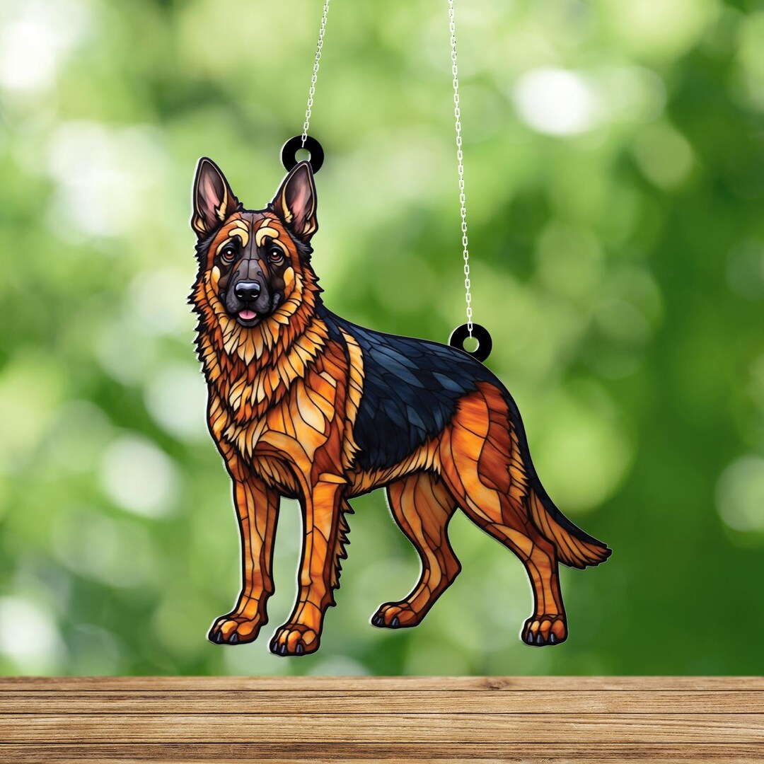 German Shepherd Painted Stained Glass Suncatcher, Dog Window Hanging ...